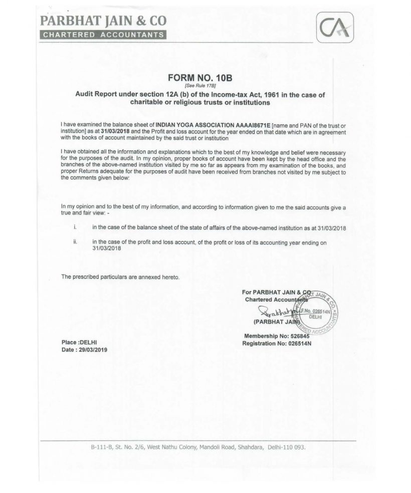 Audit Report And ITR - Indian Yoga Association